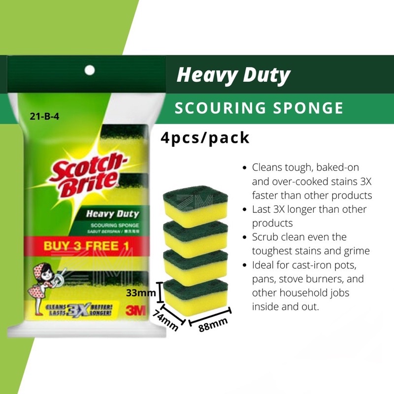 3M Scotch Brite Heavy Duty Scouring Sponge Bonus Pack (4Pcs/Pack ...