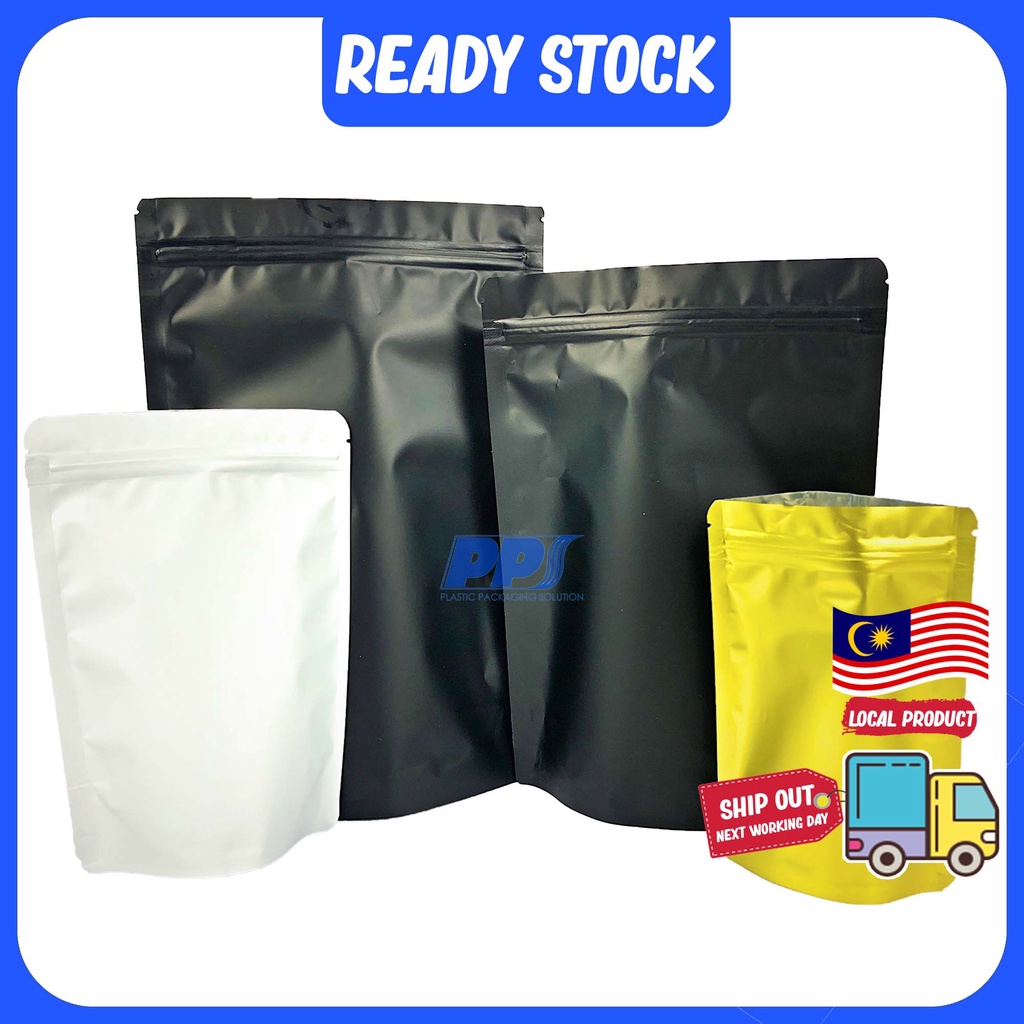 50pcs Black/White/Gold Aluminium Zip Lock Pouch Stand Up Packaging Bag ...