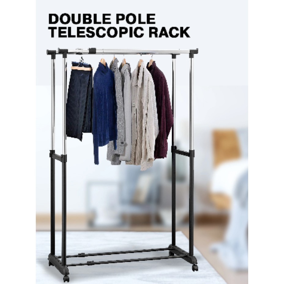 Double Pole Telescopic Clothes Rack Rak Teleskopik Tiang Berganda ...