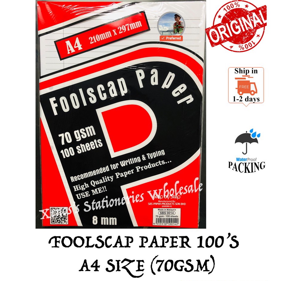 SBS0014 FOOLSCAP PAPER 100'S 70GSM (READY STOCK / PREMIUM QUALITY ...