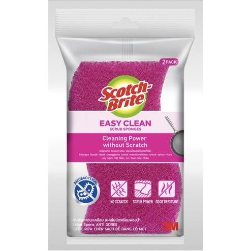 3M Scotch Brite - 2pcs Pink Easy Clean Non Scratch Sponge Glass Dish ...