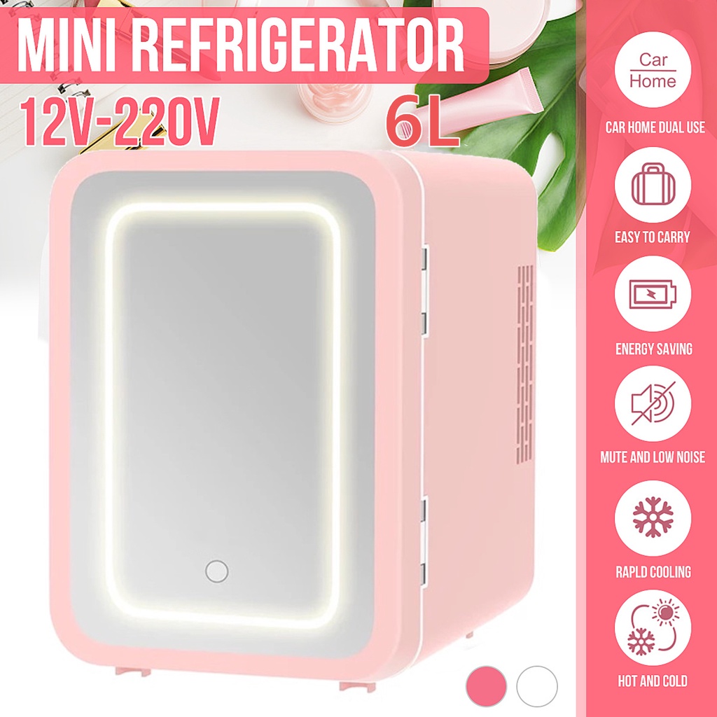6L Mini Fridge Mirror Cosmetics Refrigerator Fruit Ceverage Cooler ...
