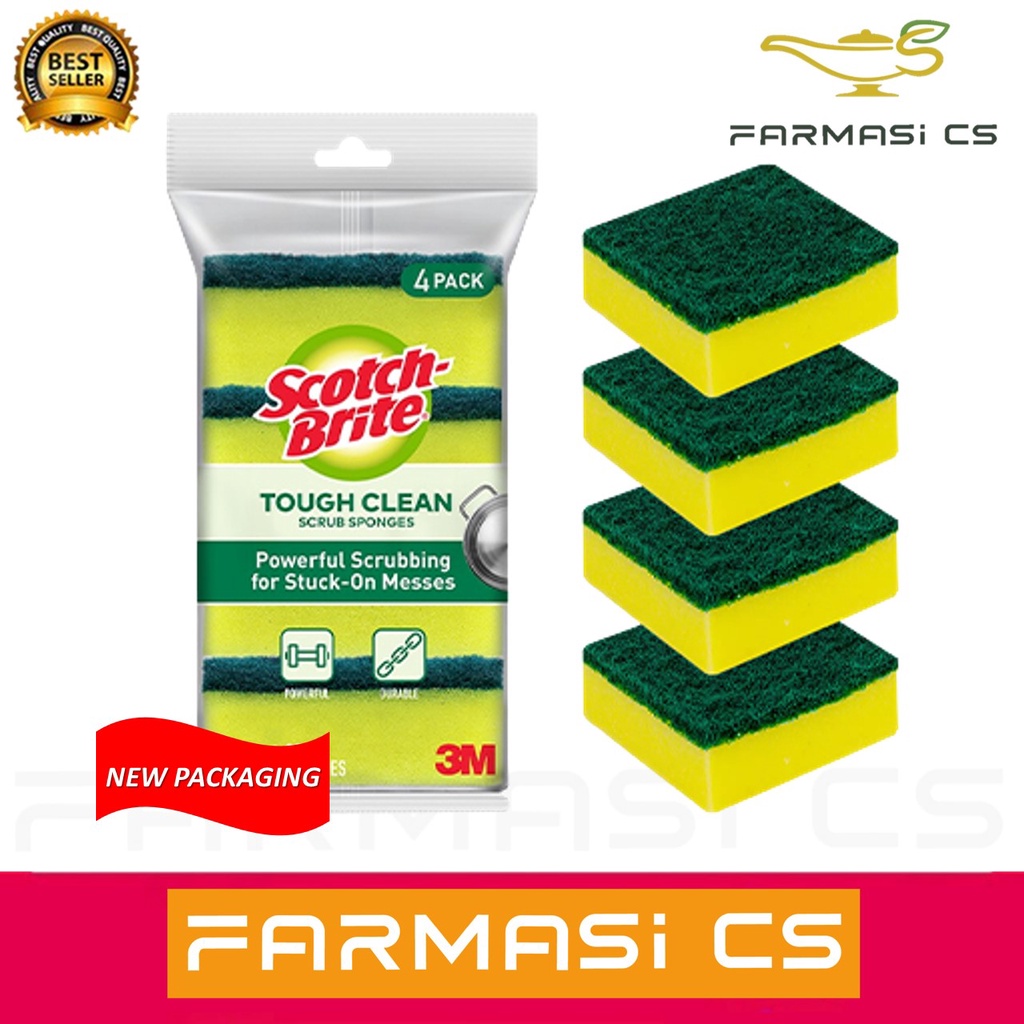 3M Scotch Brite Tough Clean Scrub Sponge Value Pack 4 Pieces [ long ...
