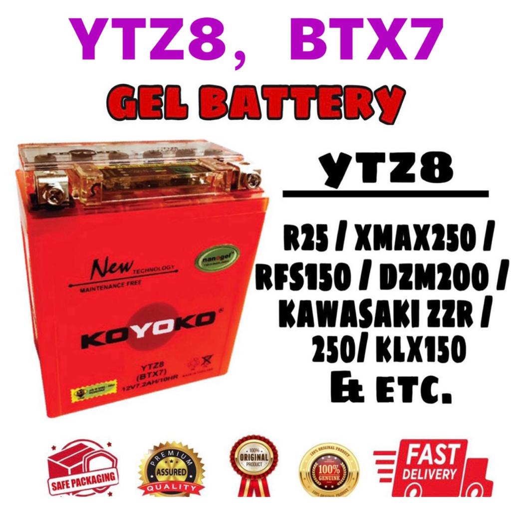 YTZ8 BTX7 KOYOKO BATTERY BATERI NANOGEL GEL R25 XMAX 250 RFS150 KAWASAKI ZZR 250 KLX 150 DZM 200 ...