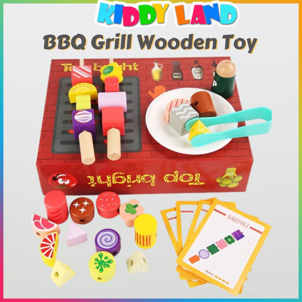 Wooden Pretend Play BBQ Set Barbecue Play House Toy Set Learning ...