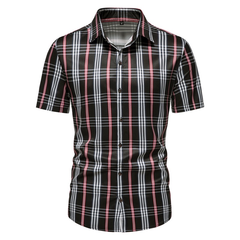 Men's Fashion Plaid Short Sleeve Shirts Business Casual Shirts Office ...