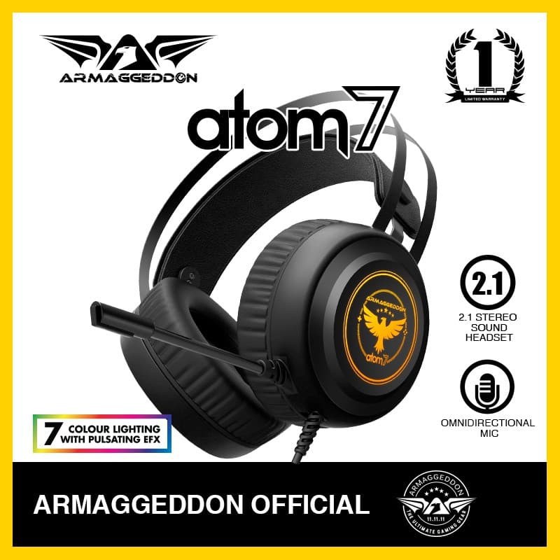 Armaggeddon Atom 7 Gaming Headset (7 Color Lighting Pulsating EFX ...