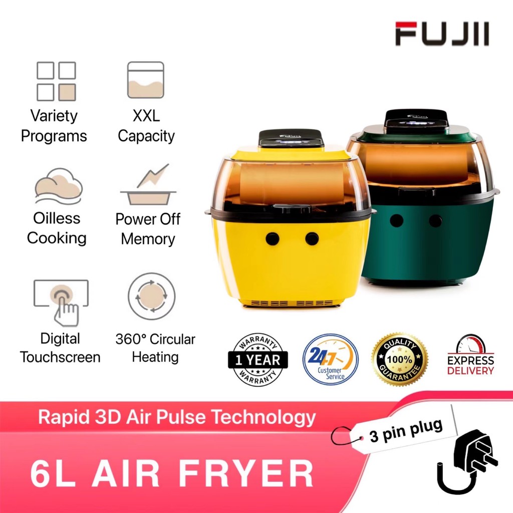 FUJII Air Fryer (6.0L) Non-Stick XXL-Size Air / Deep Fryer - Green ...