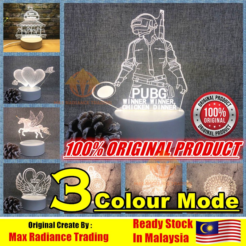 **(3 Colour)** PUBG Creative Light 3D Led Usb Display Light Home ...