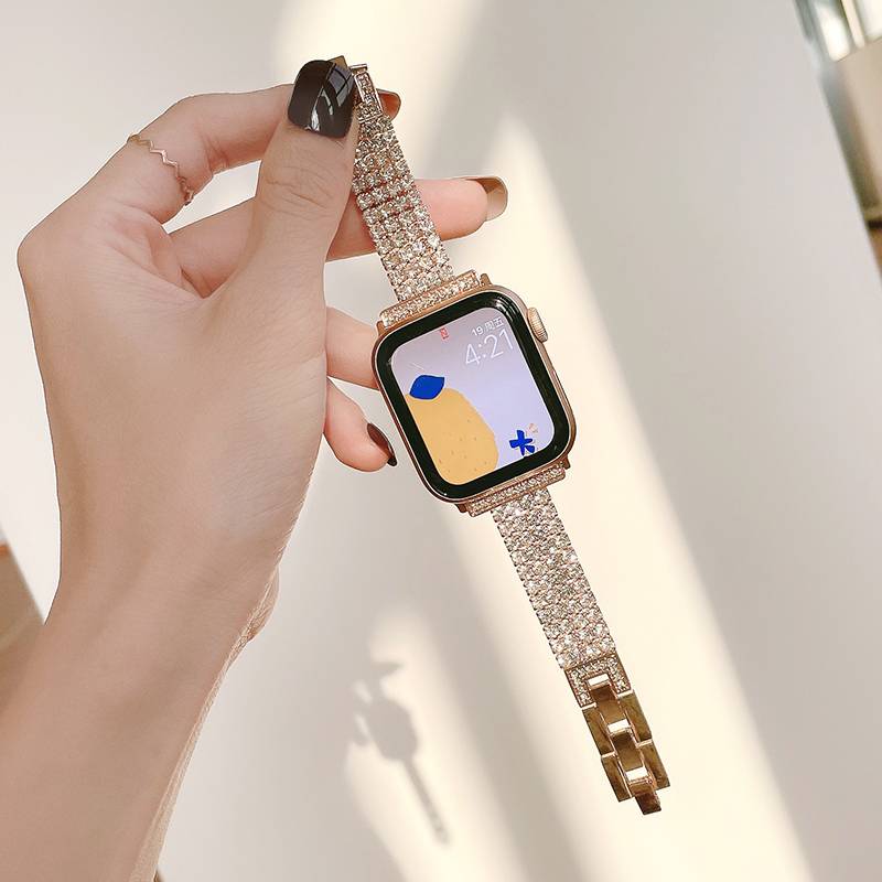 Luxury rhinestone metal strap for iWatch 9 8 7 6 5 SE 4 3 2 1 Girls ...