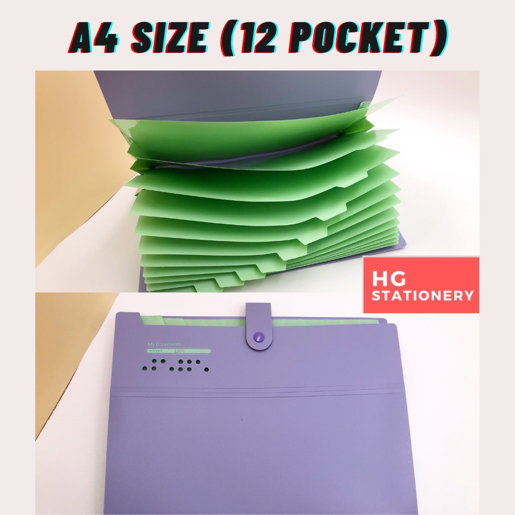 (A4 - 12 pocket) Expanding File/Document Button Closure | Shopee Malaysia