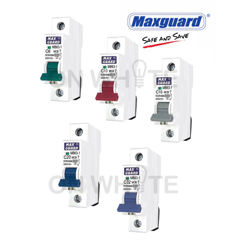 MAXGUARD MCB 6A 10A 16A 20A 25A 32A 40A 50A 63A 1P 6kA MB63-1 [SIRIM] 1Pole / 1 Pole | Shopee ...