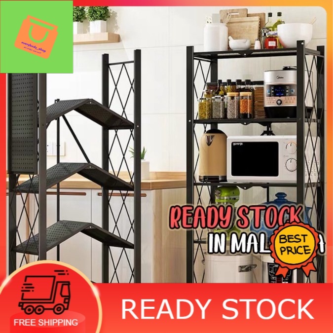 [READY STOCK] Foldable Stainless Steel Rack Wheeled Oven Kitchen ...