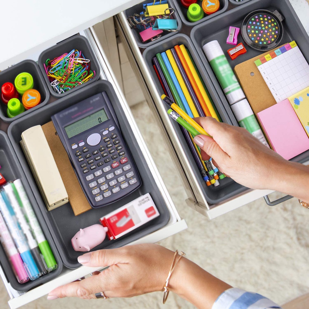 8 Pcs Desk Drawer Organiser Trays, 3 Size Interlocking Drawer Dividers ...