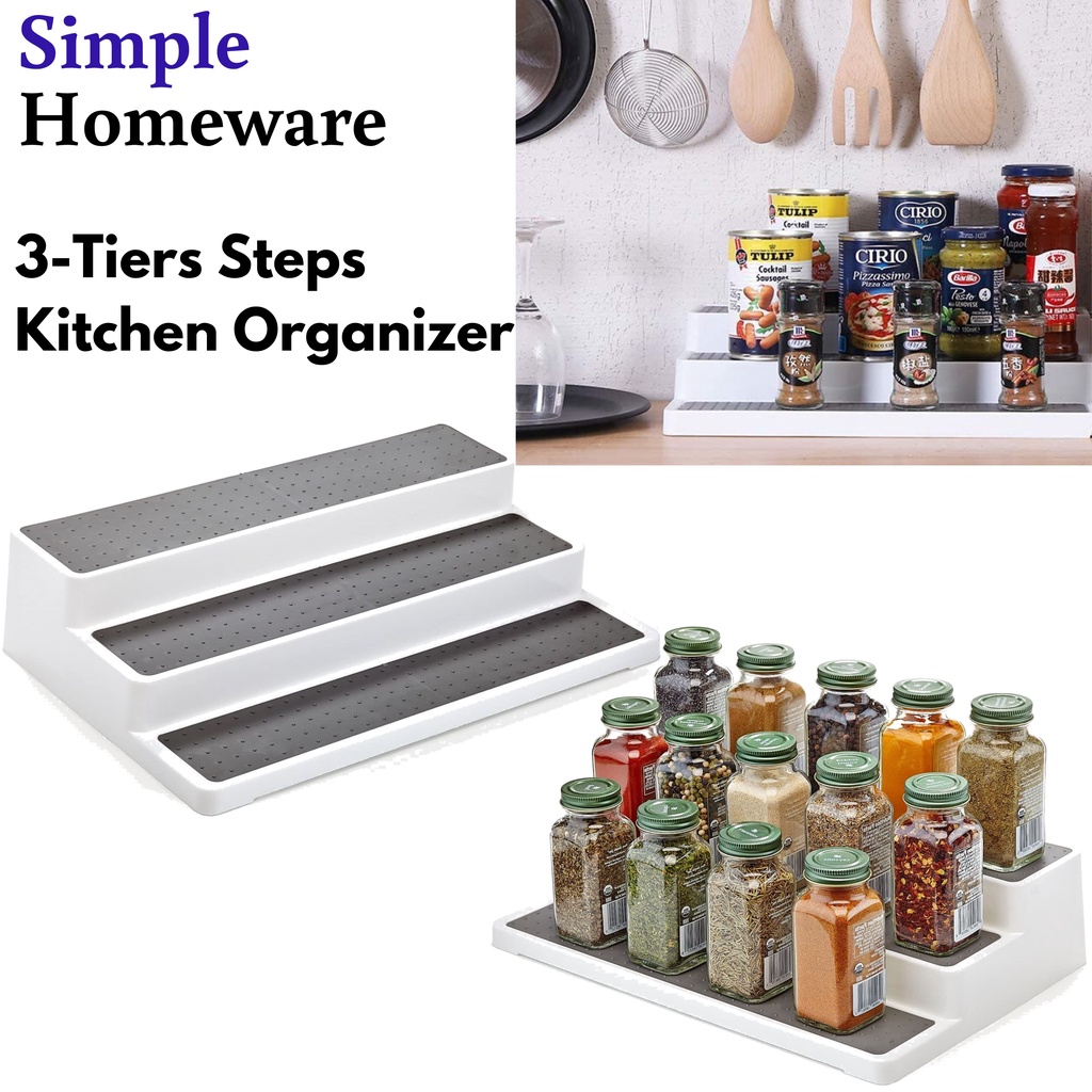 Non-Skid Step Spice Rack 3-Tier Shelf Pantry Kitchen Cabinet Pantry ...