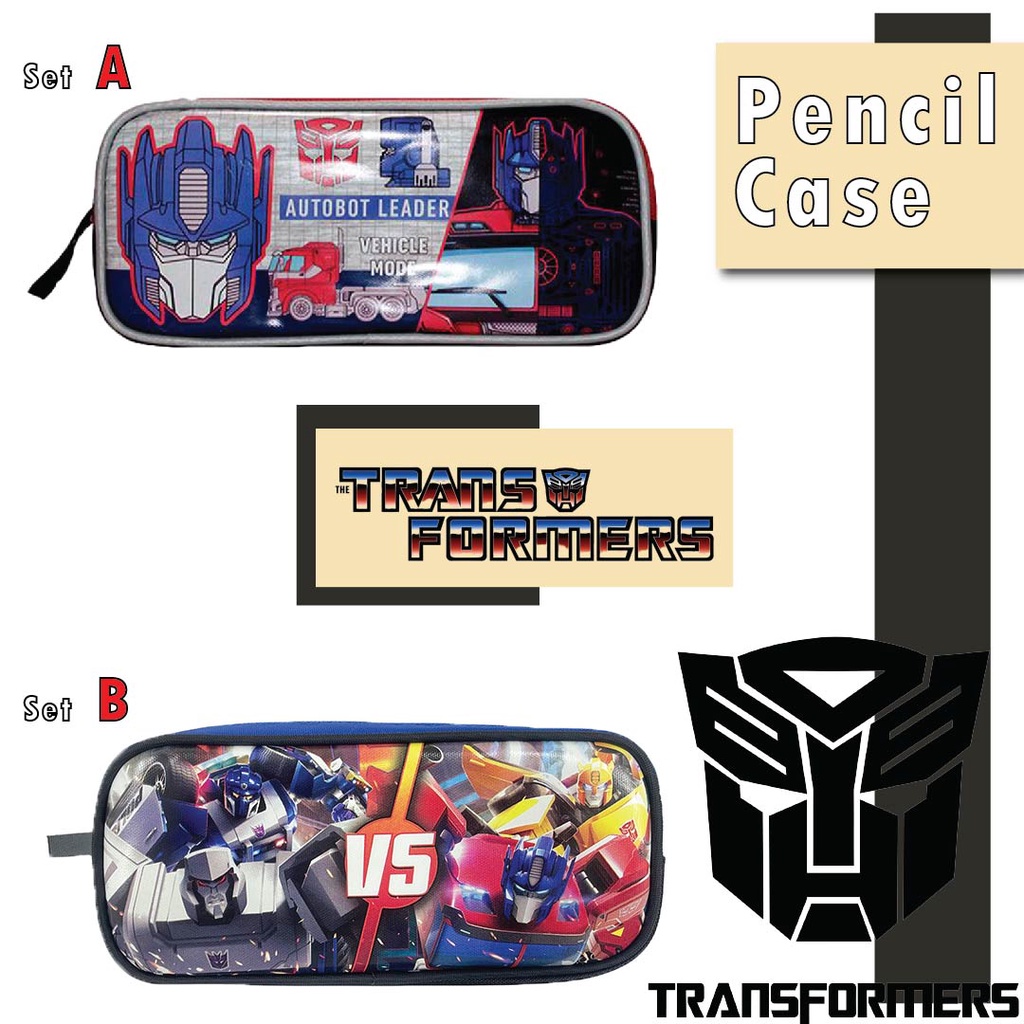 Transformers Pencil Case Large 2 Zip Compartment Boy Kids Student Kotak ...