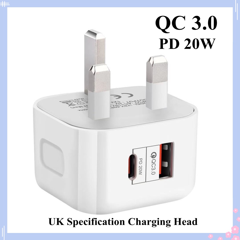 [Ready Stock]PD Charger 20W Fast Charging Head Type-c+USB Dual Port ...