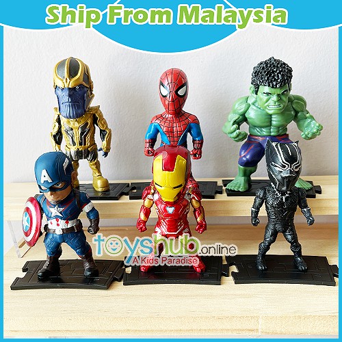 6PCS Avengers Spider-man Hulk Ironman Black Panther Captain America PVC ...