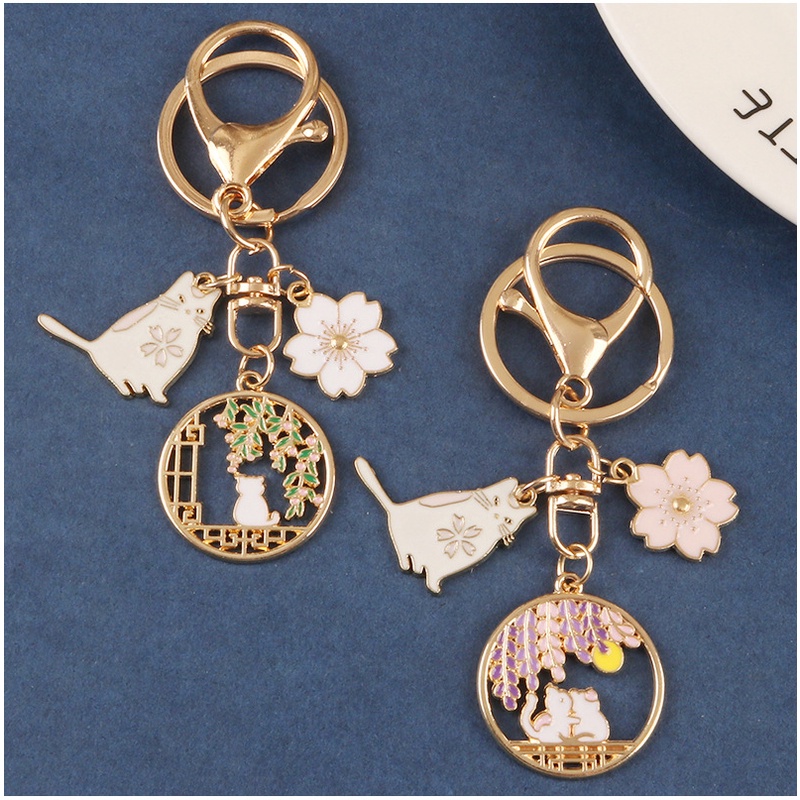 Cute Animal Keychain Flower Moon Cat Key Ring Enamel Key Chains ...