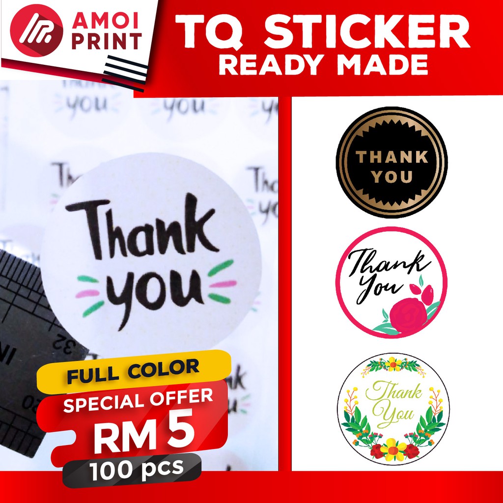 100PCS TQ sticker / Sticker Terima kasih ( Ready made ) | Shopee Malaysia