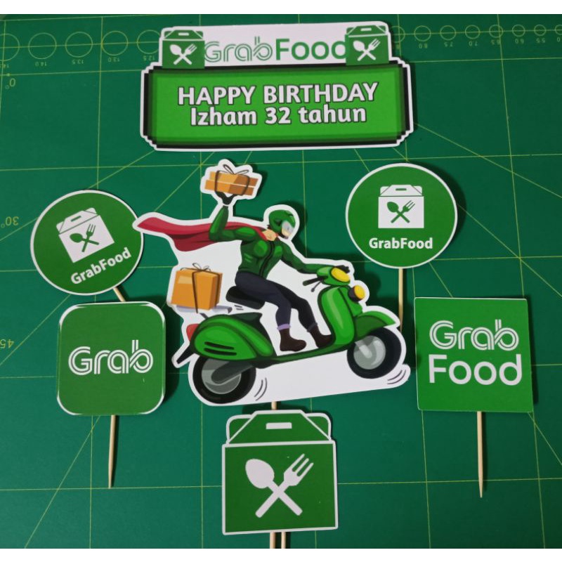 GRAB CAKE TOPPER (FREE ADD NAME) | Shopee Malaysia