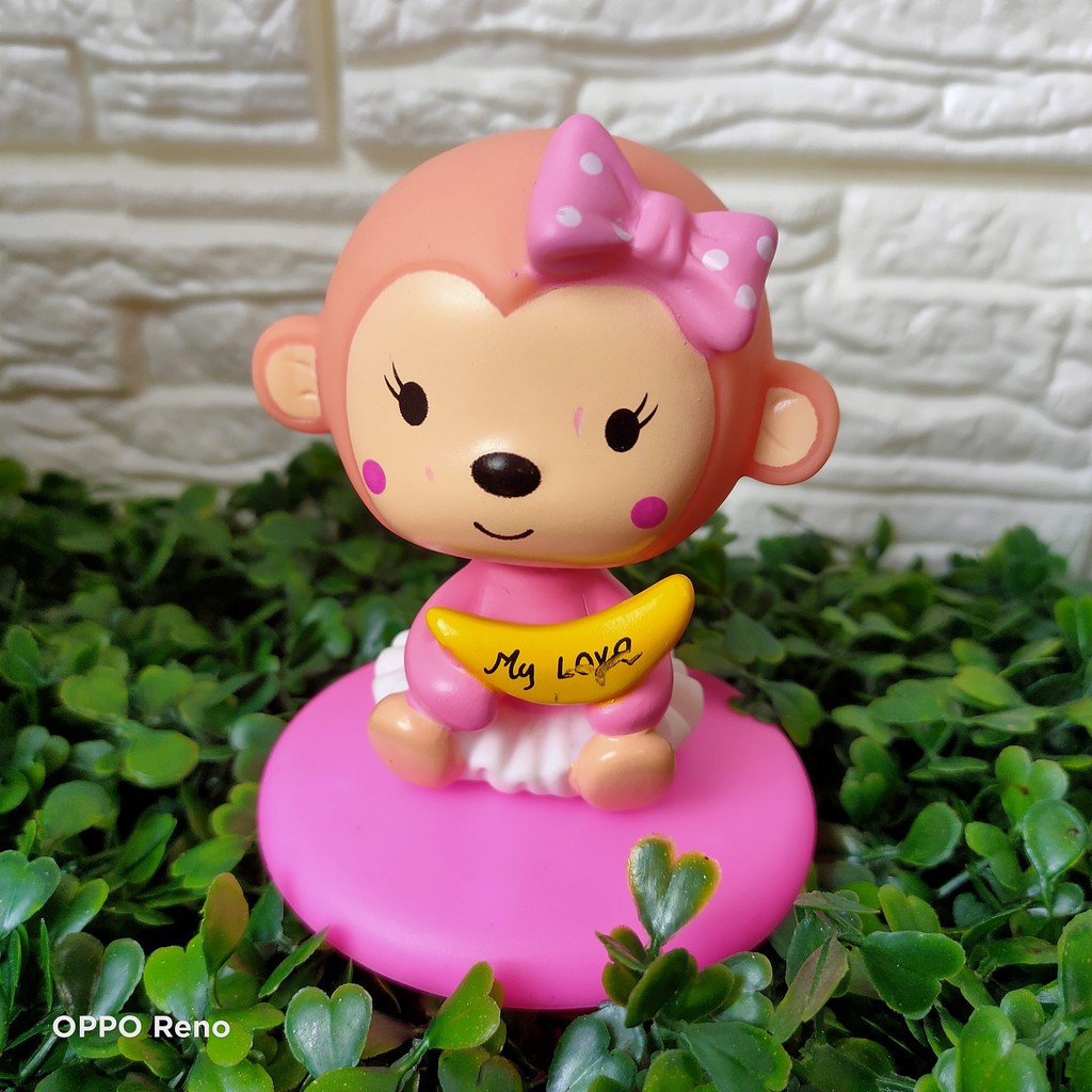 PINK MONKEY SHAKING HEAD CAKE DECORATION DOLL W/BASE /可爱摇头囡囡猴底座蛋糕公仔 ...