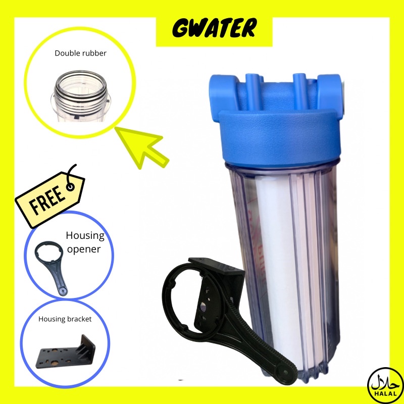 GWATER 10" Transparent Housing PP Water Filter 3/4” penapis air outdoor ...