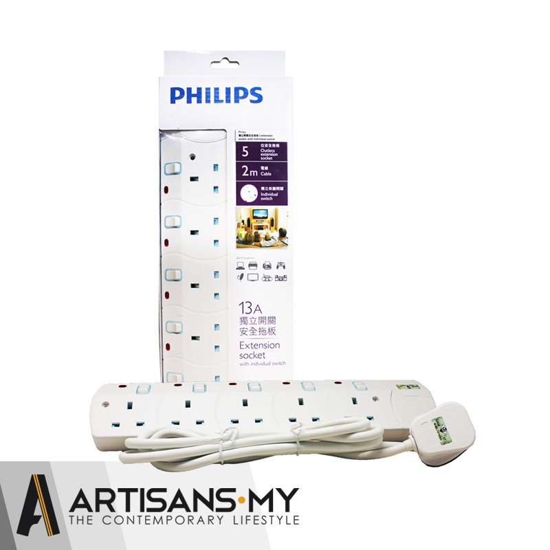 Philips 5 Gang Way with Individual Switch Power Extension WT (2M ...