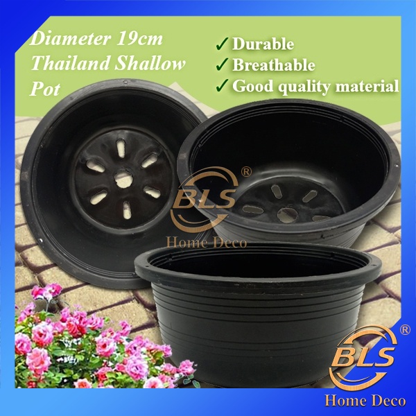 BLS SHALLOW THAILAND DIAMETER 19 CM BLACK COLOR FLOWER POT PASU HITAM ...