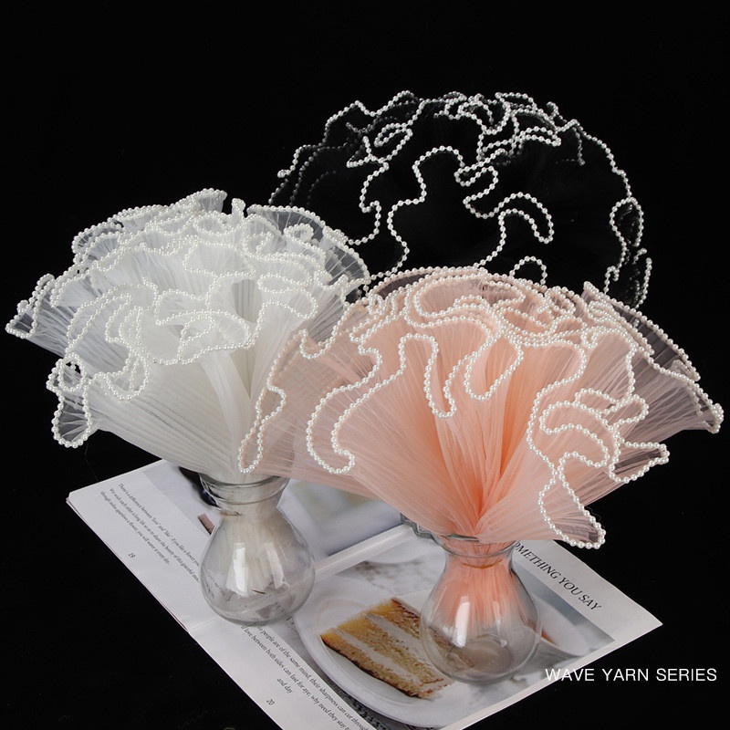 Korea Spray Yarn Lace Mesh with Pearl / Fairy Light Flower Bouquet ...