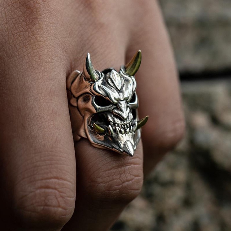 Vintage Mens Horror Anger Skull Ring Gothic Punk Biker Skeleton Rings ...