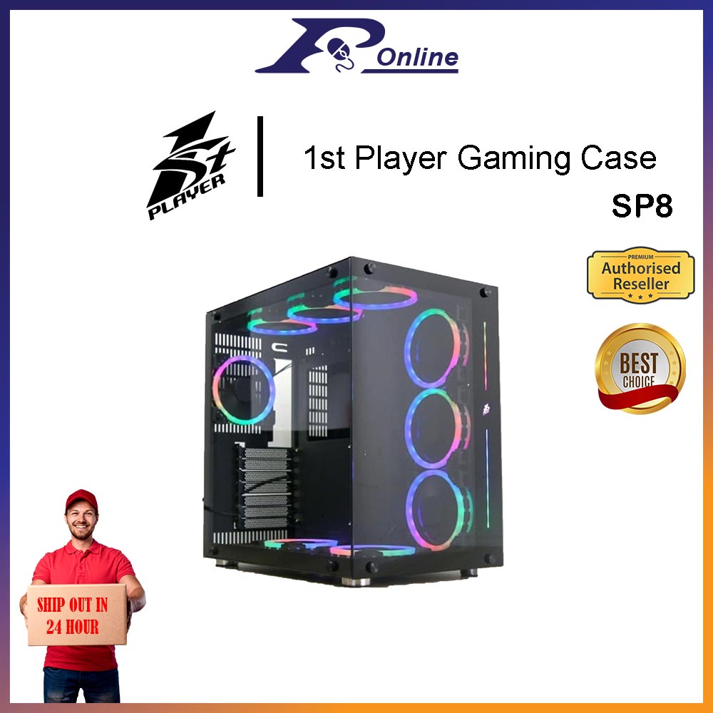 1st Player STEAMPUNK SP8 Black /White ATX RGB Tempered Glass Gaming ...