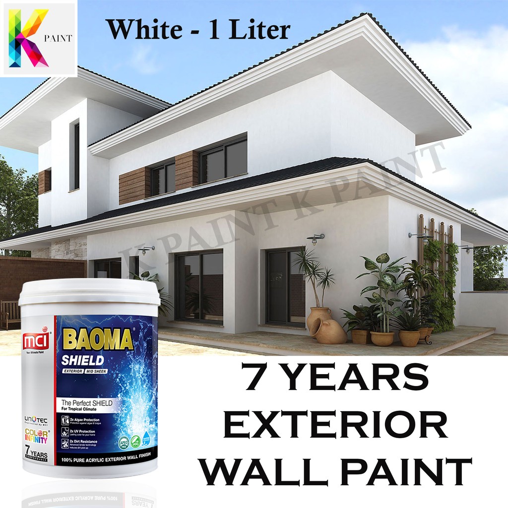 7 years 100% PURE ACRYLIC EXTERIOR WALL FINISH 1liter White/Warna Putih ...
