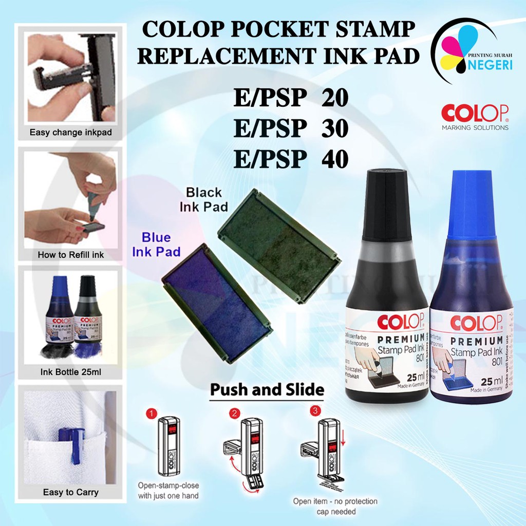 SAME DAY SHIP OUT (READY STOK) Colop Pocket Rubber Stamp 20 / 30 / 40 Self Inking Rubber Stamp ...