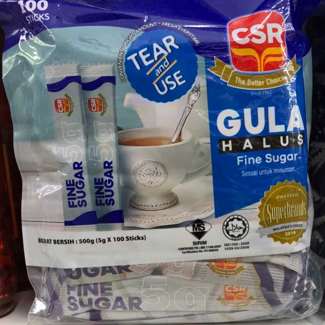 CSR Fine Sugar Sachet Gula Paket 5g X 100 (500g) | Shopee Malaysia