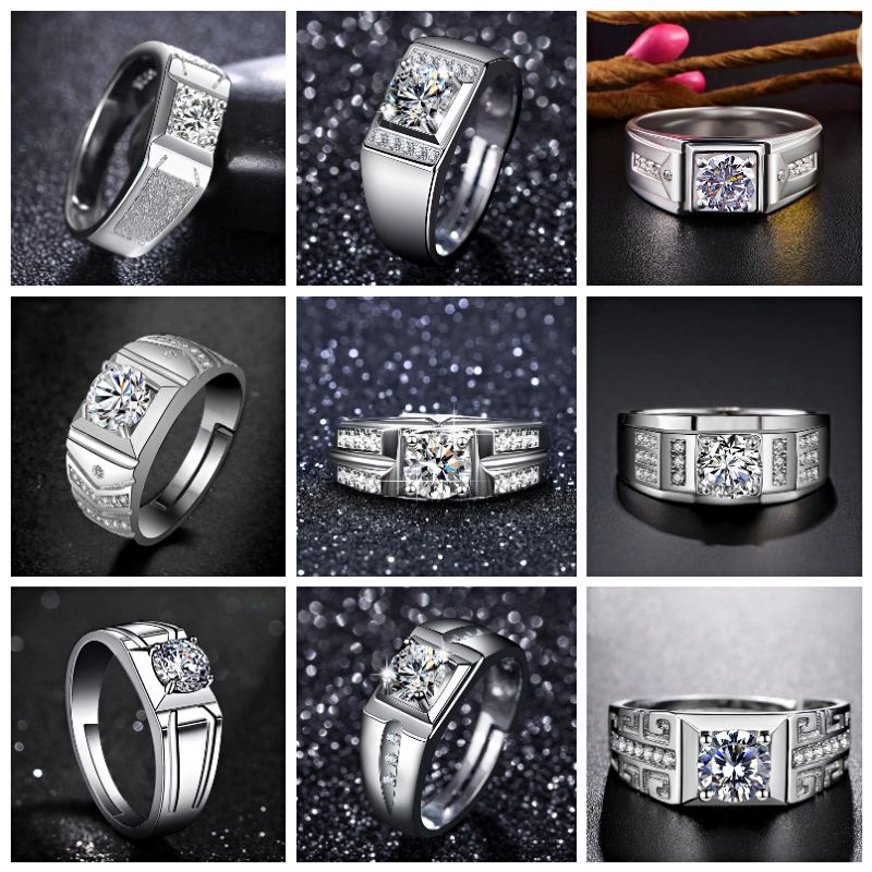 Men Ring S925 Silver Korea Adjustable Man Rings Big Diamond Fashion ...