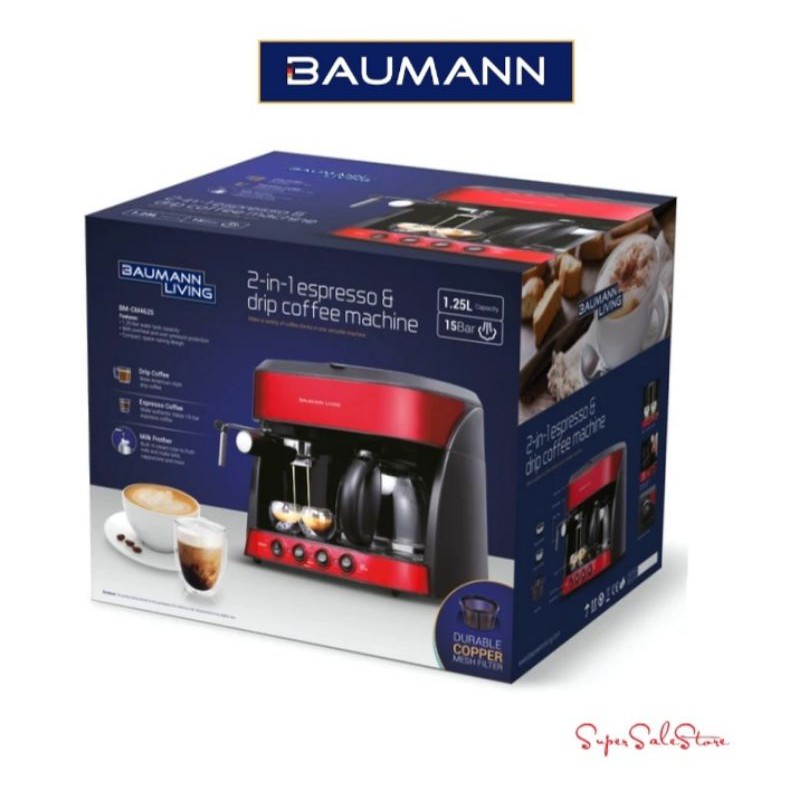 BAUMANN-2-in-1 Espresso & Drip Coffee Machine with Milk Frother ...