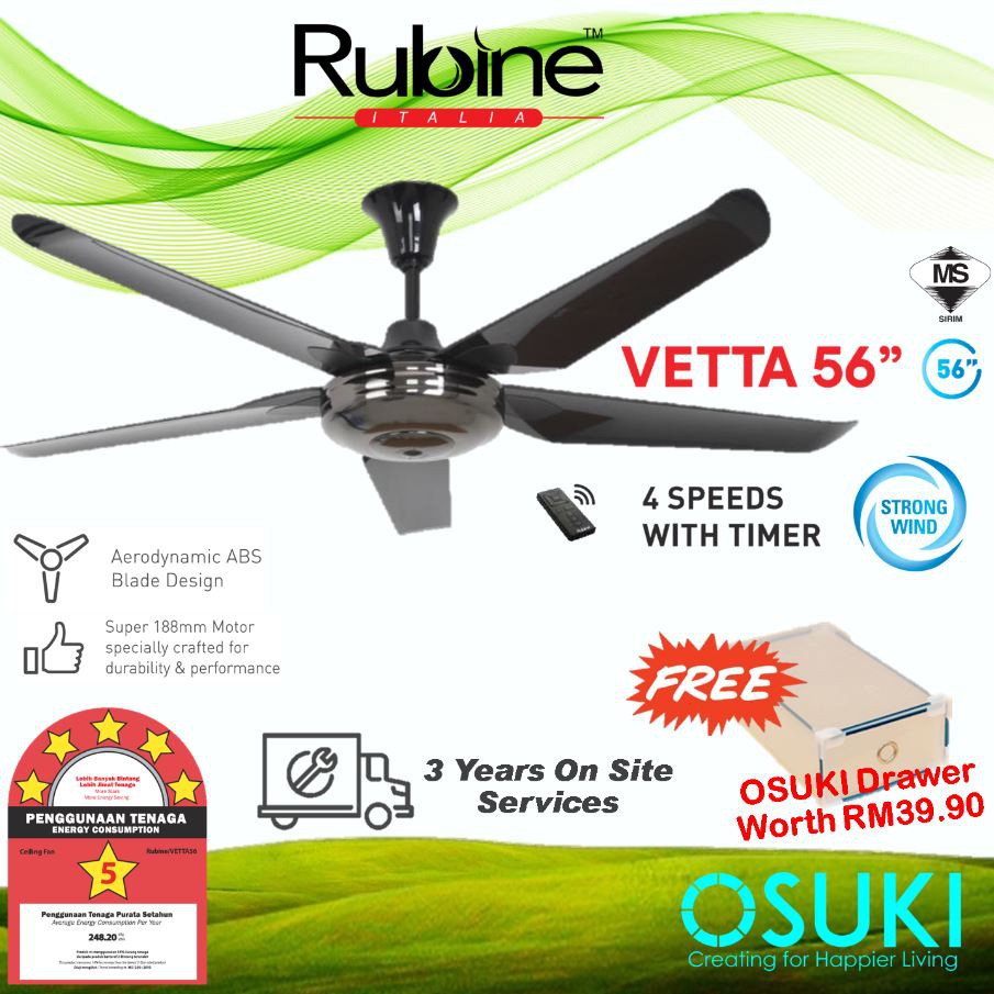 Rubine Vetta Ceiling Fan (56") [Free OSUKI Drawer] RCF-VETTA56-5B | Shopee Malaysia