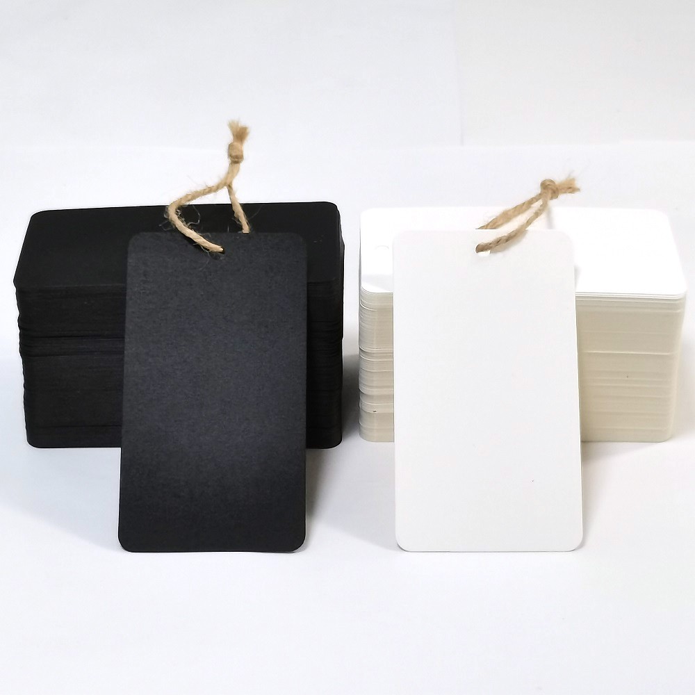50pcs Blank Hang Tags With Rope Black White Paper Cards Gift Wrapping ...