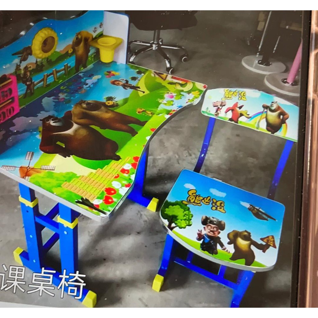 Cartoon Study Table and Chair Kid Set with Cartoon Theme / Meja Belajar ...