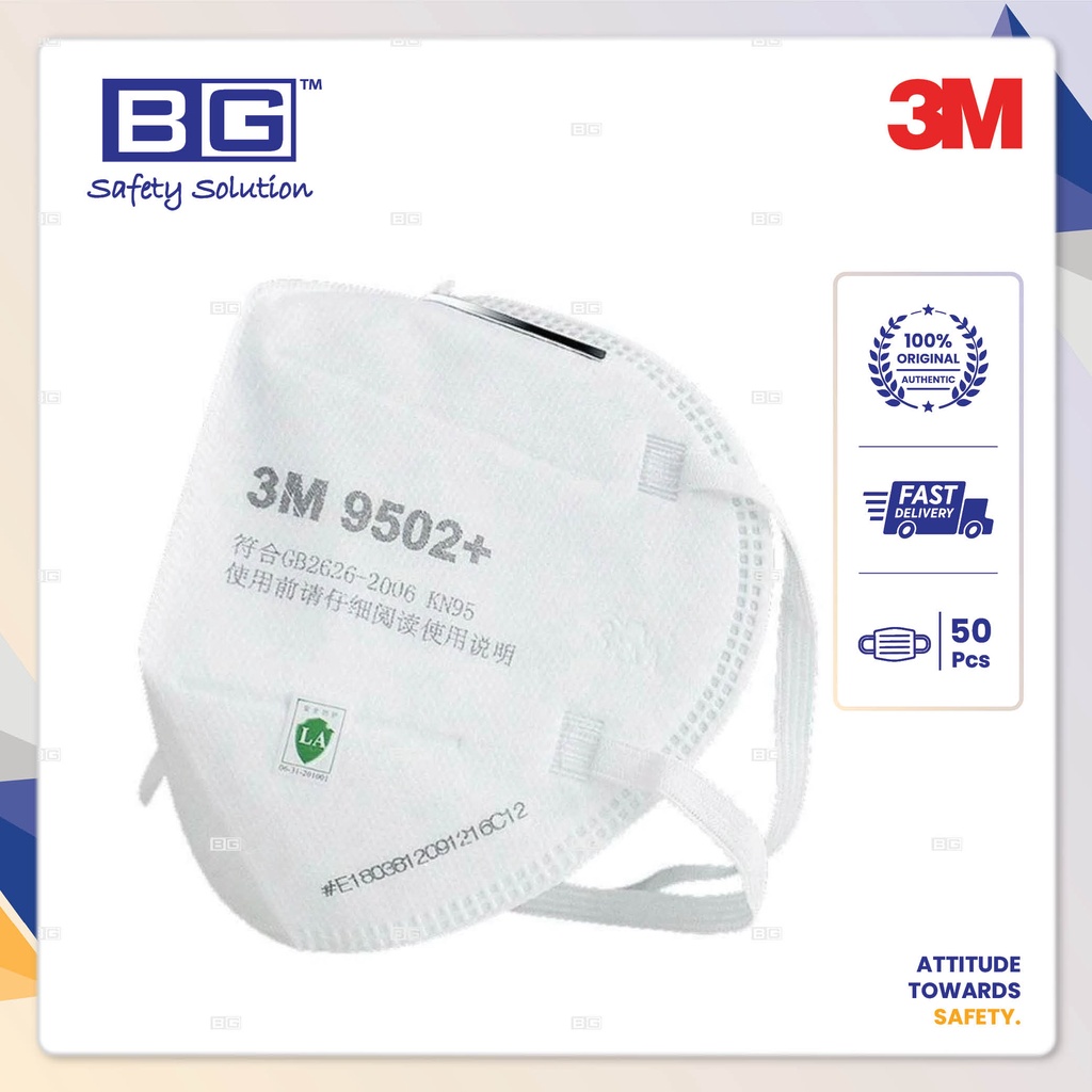(50 Pcs) 3M 9502+ N95 Particulate Respirator / Pm 2.5 / Flu Prevention ...