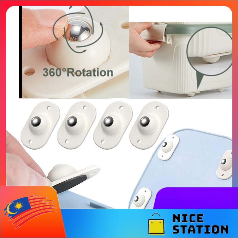 4PC Mini Rotating Wheel Universal Pulleys Swivel Castel Storage Box ...