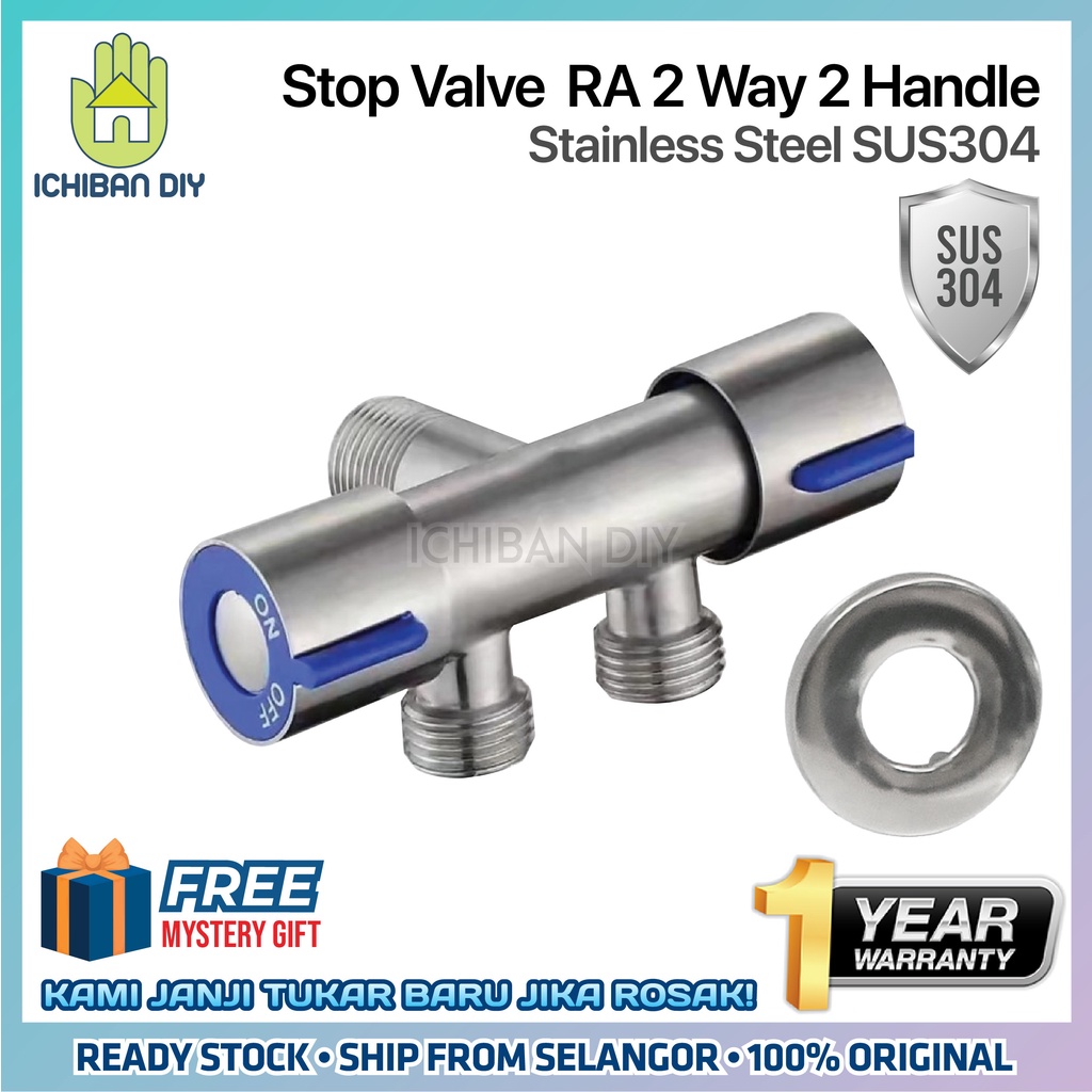 Stop Valve RA Stainless Steel SUS304 2 Way 2 Handle Water Pipe Tap ...