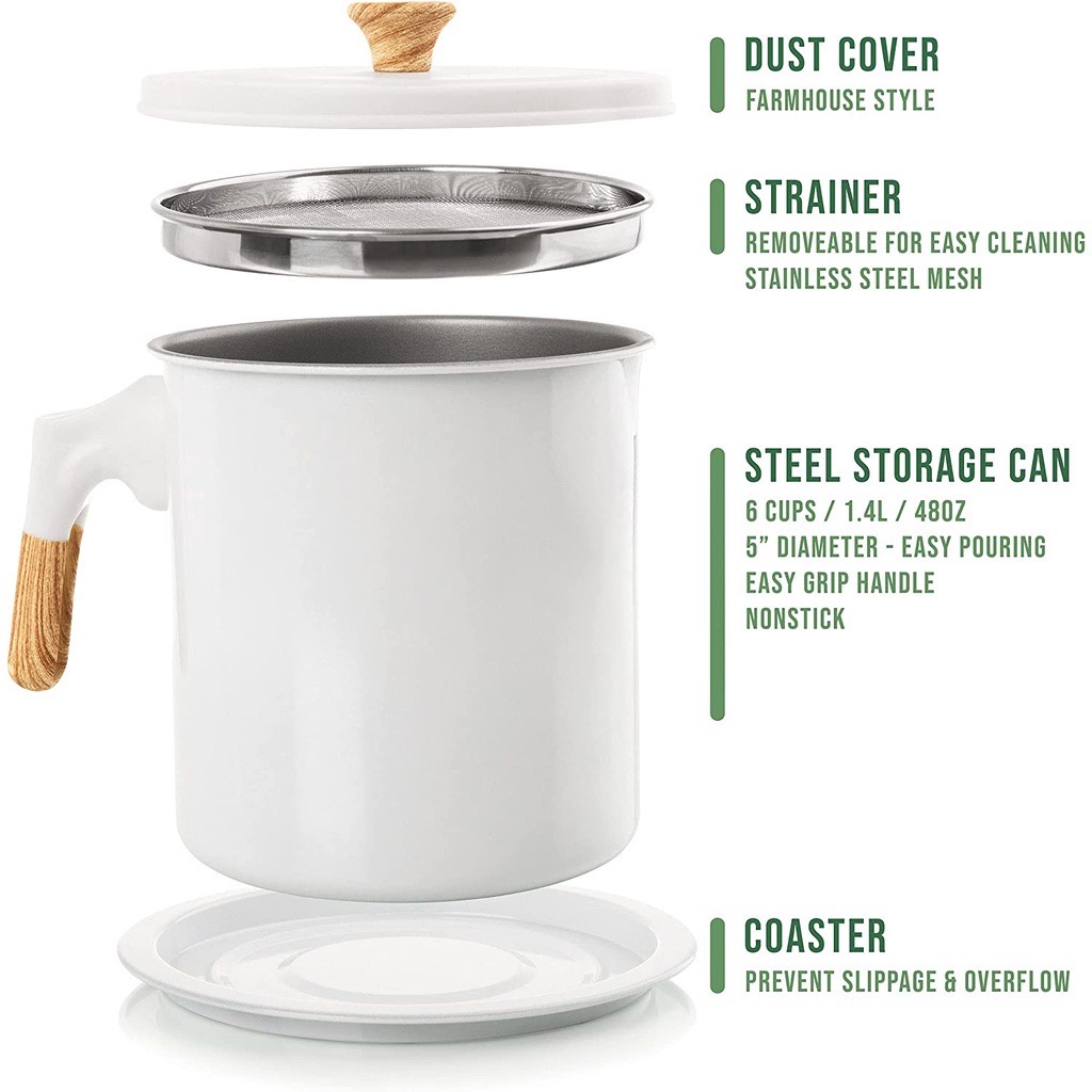 KEMORELA Cooking oil filter container Wooden handle white bekas penapis ...