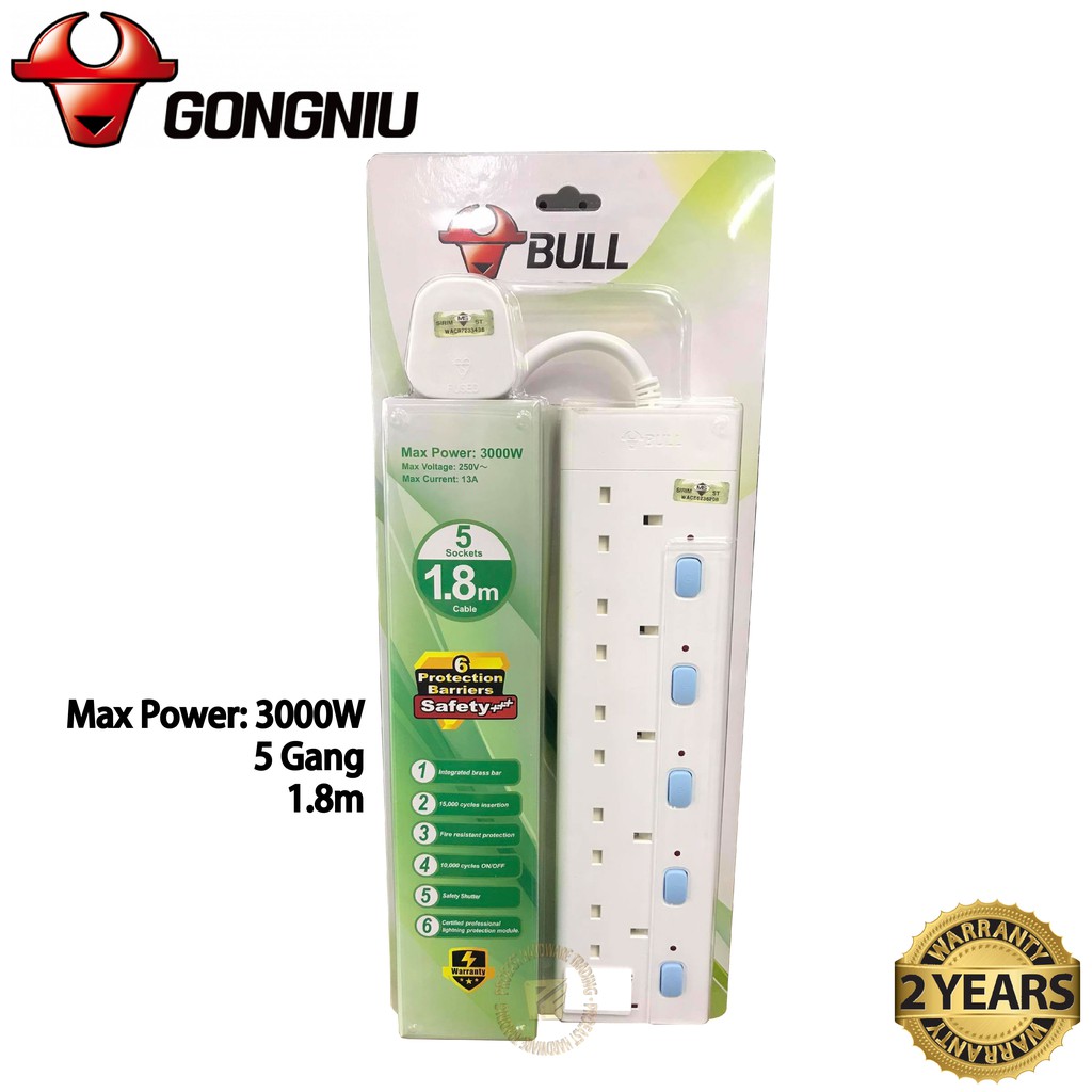 GONGNIU 4 gang / 5 gang ( 1.8m / 3m ) Safety Extension Socket 6 Protection Barriers 3000W 250V ...