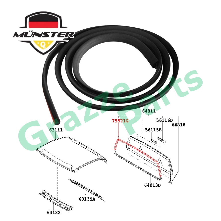 Münster Back Window Moulding Rubber Lining Rear Outer 75571-0K010 for ...