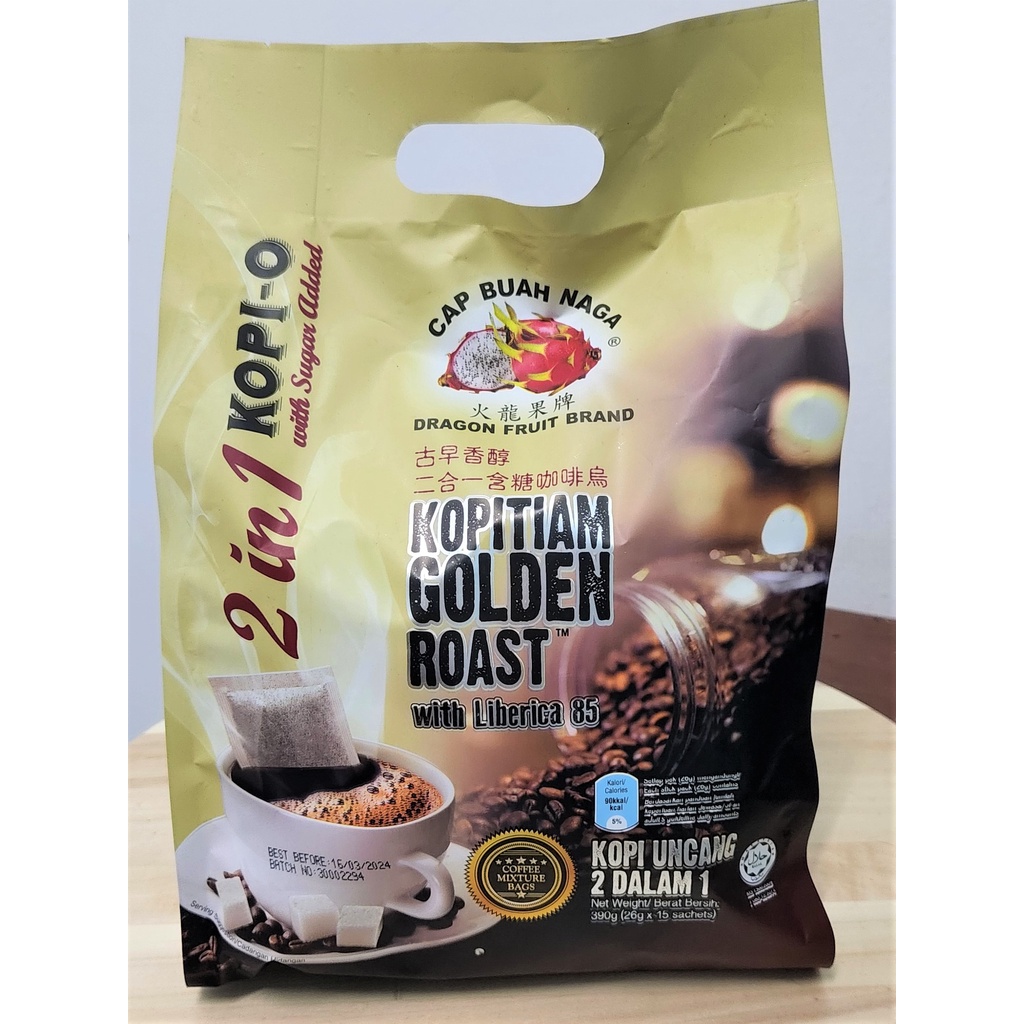 Kopi O Instant Black Coffee 2 in1古早香醇咖啡乌(含糖) Kopitiam Golden Roast Bean Liberica 85 Cap Buah ...