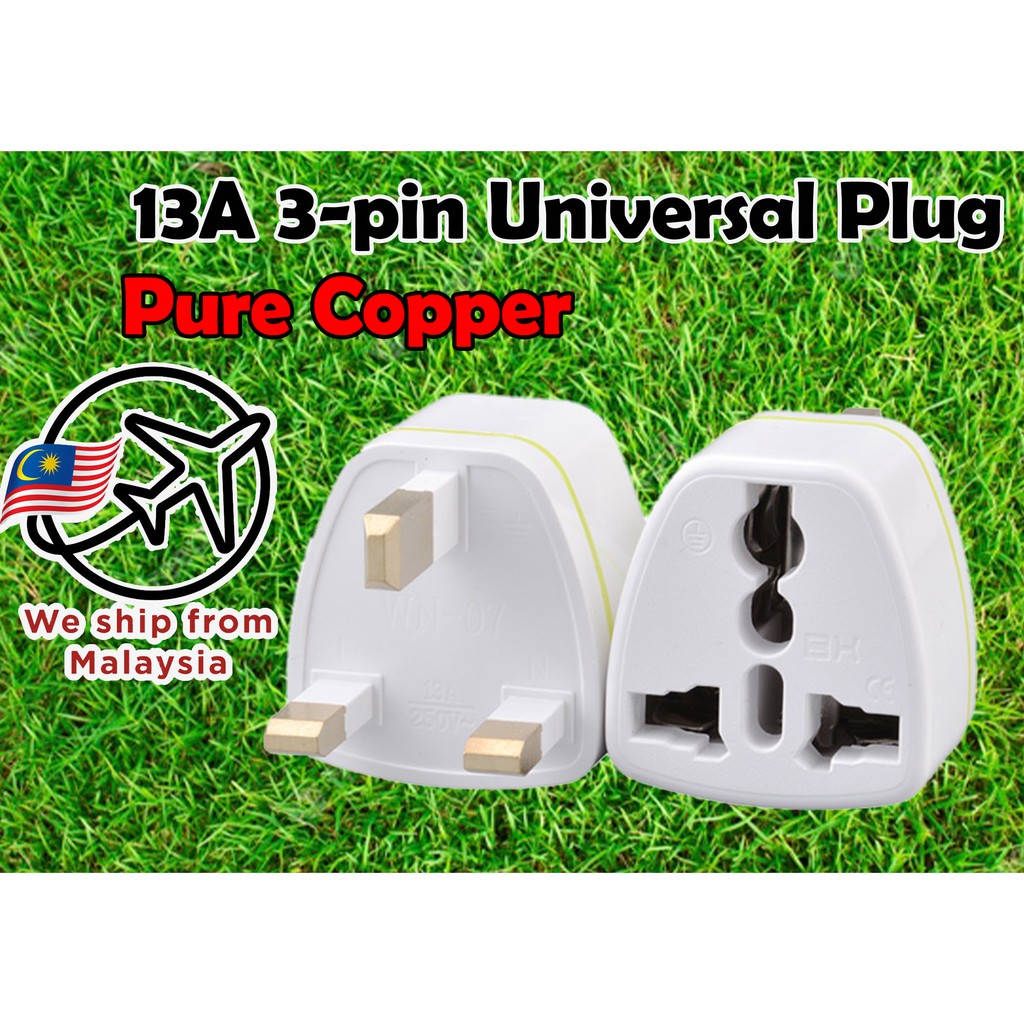 [𝐏𝐮𝐫𝐞 𝐂𝐨𝐩𝐩𝐞𝐫]Universal 3-Pin Plug Adapter Travel Plug UK 13A Plug China ...