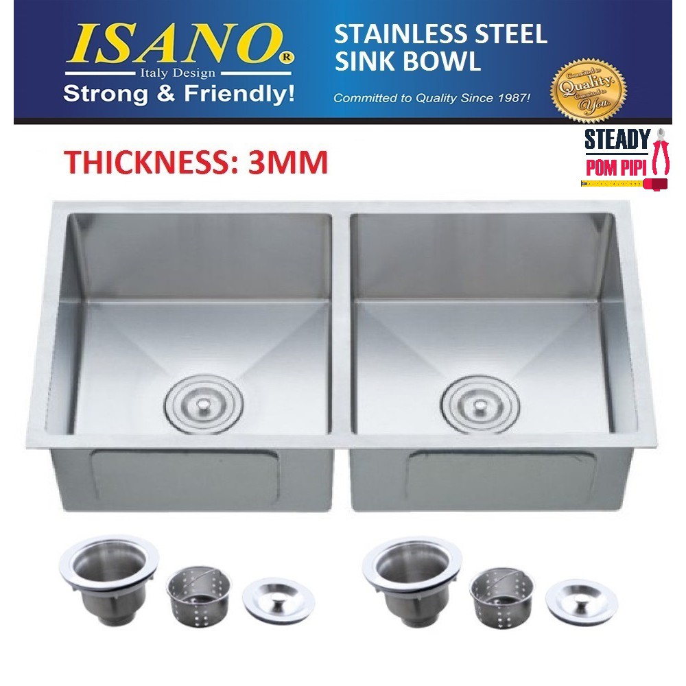 ISANO B350 STAINLESS STEEL DOUBLE BOWL SINK / UNDERMOUNT DOUBLE BOWL ...