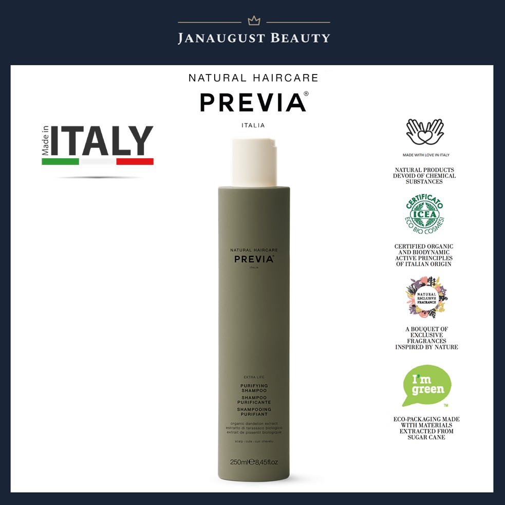 Previa Italy Purifying Shampoo 250ml - For Dandruff, Oily & Sensitive ...